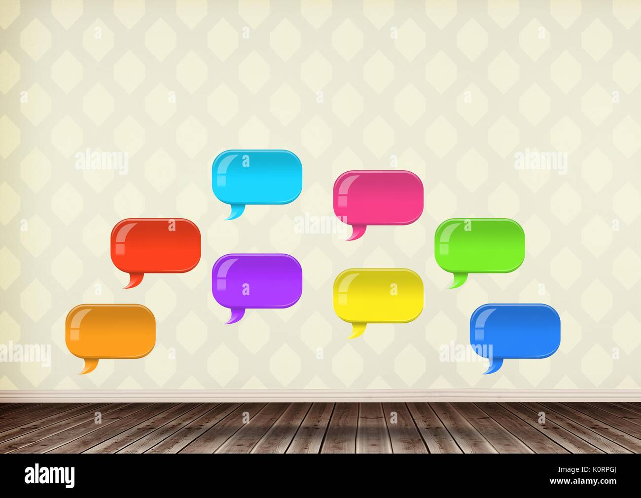 Digital composite of Group of Shiny chat bubbles floating in room Stock ...