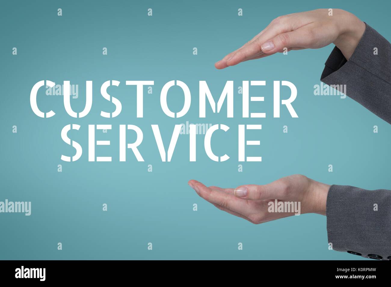 Digital composite of Hands interacting with customer service business ...