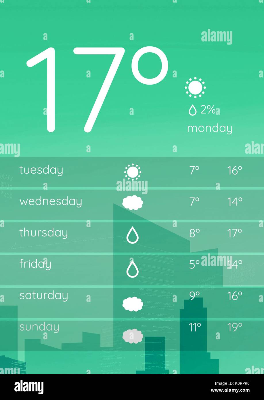 Digital composite of Weather forecast application interface Stock Photo ...