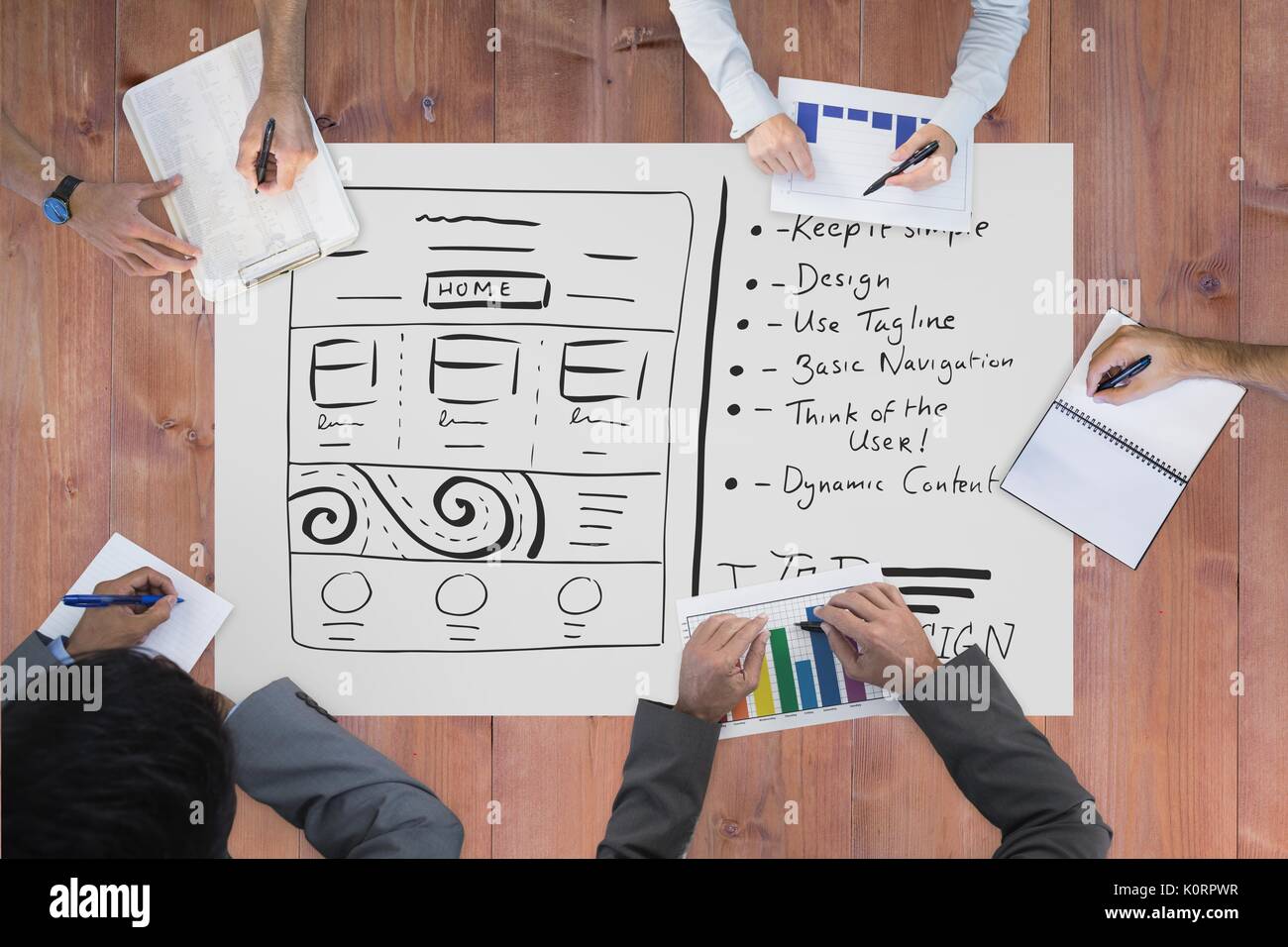 Digital composite of Table top meeting with web graphics Stock Photo ...