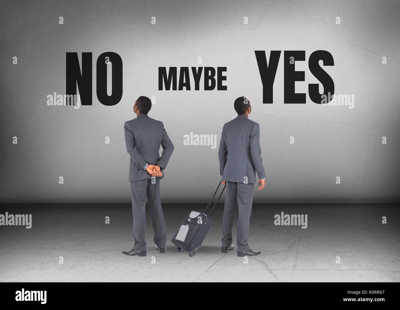 Digital composite of No or yes text with Businessman looking in ...