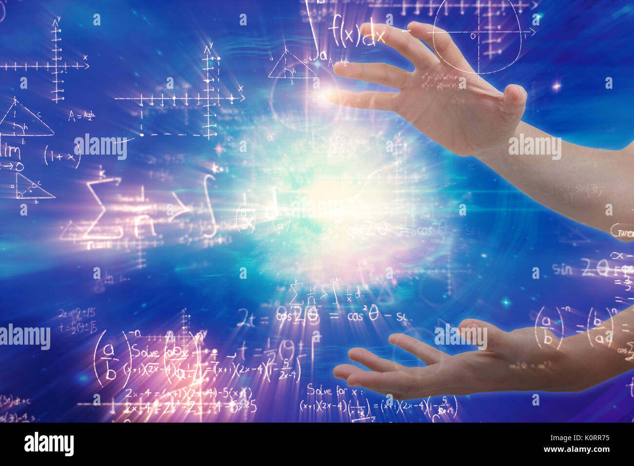 Hands gesturing against white background against illustration of ...