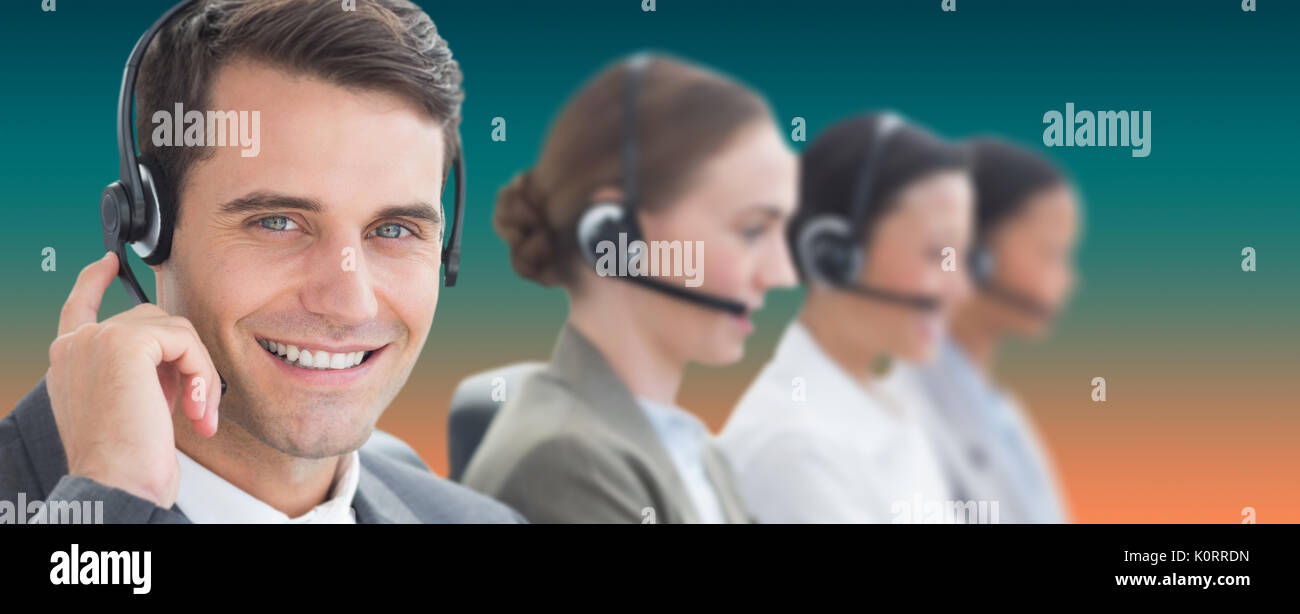 Business colleagues computers headset hi-res stock photography and ...