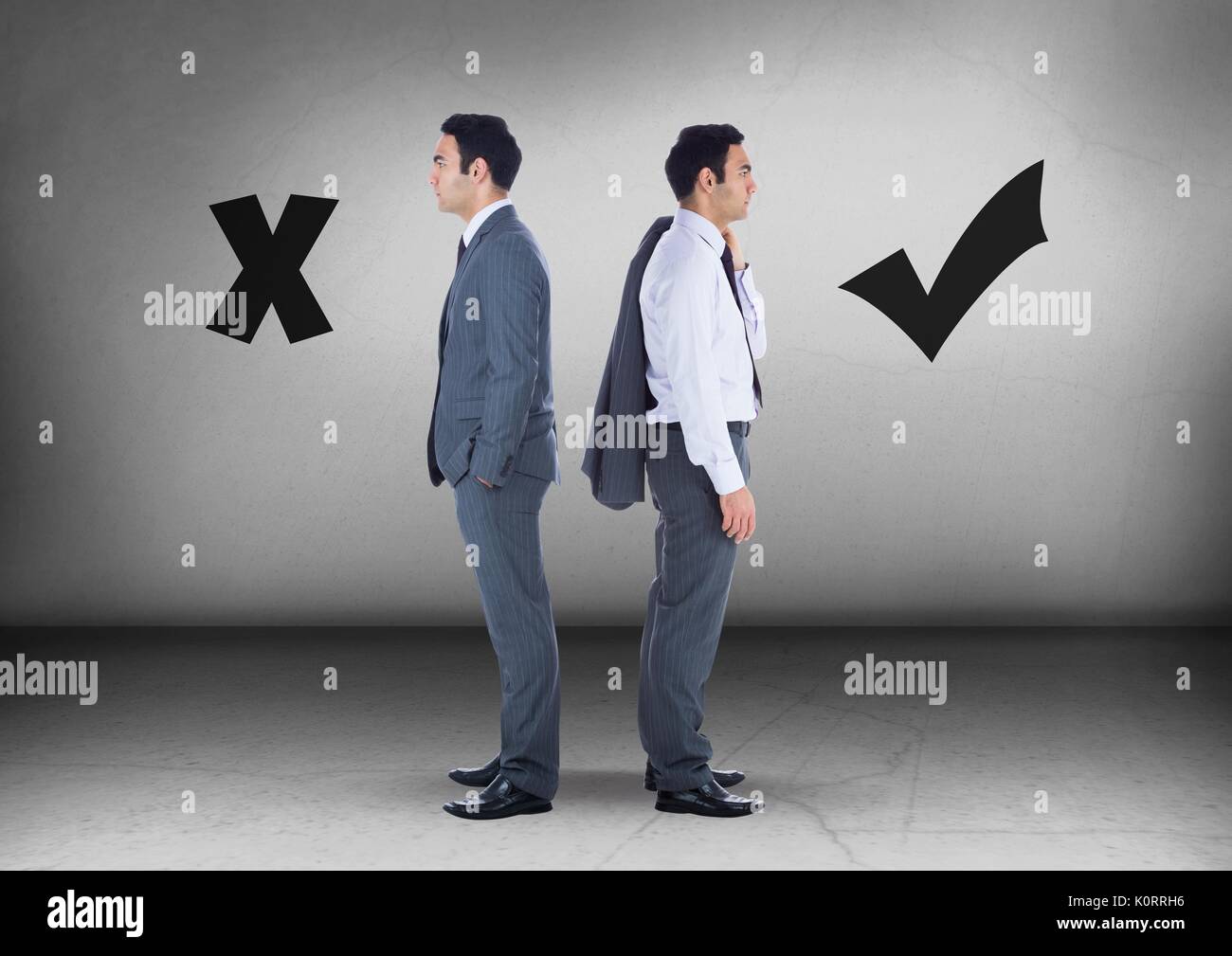 Digital composite of Correct right and wrong symbols with Businessman ...
