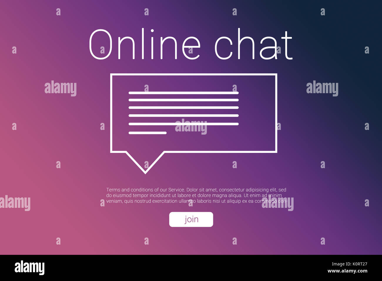 Speech bubble with online chat text against pink and purple colors ...