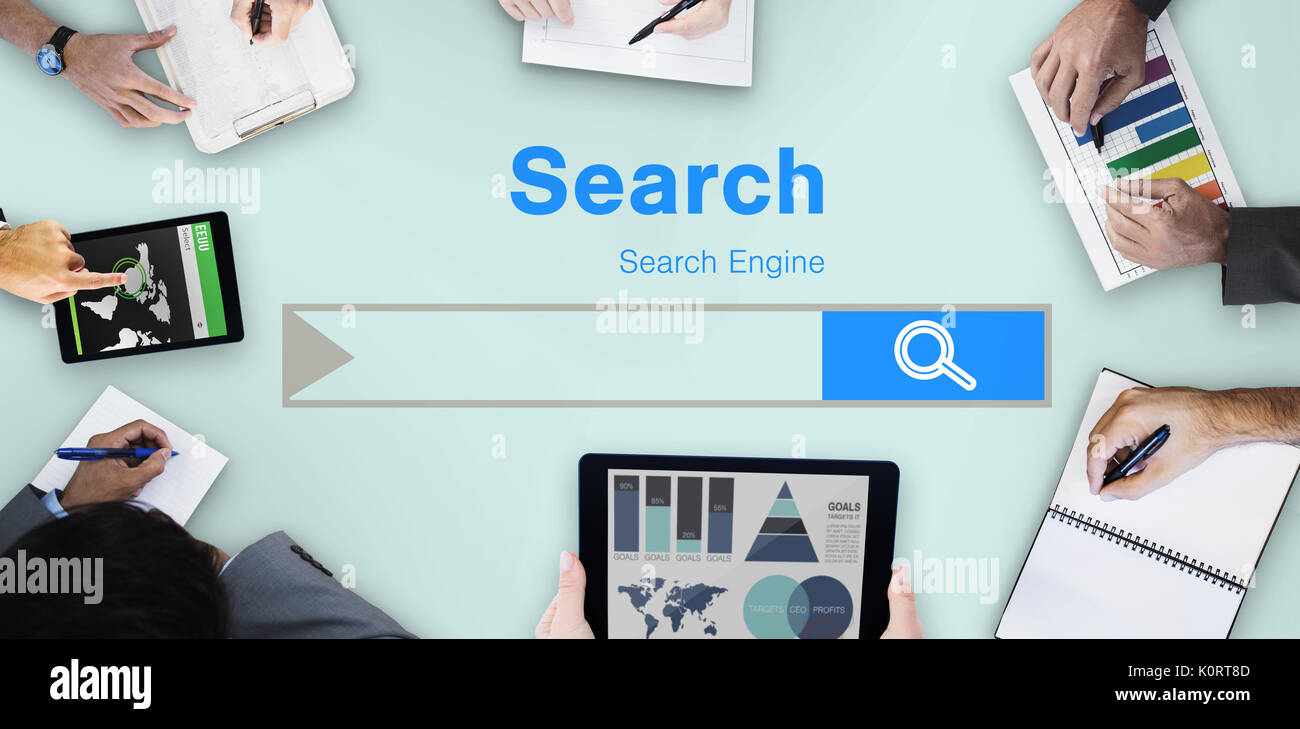 Business meeting against blue background Stock Photo - Alamy