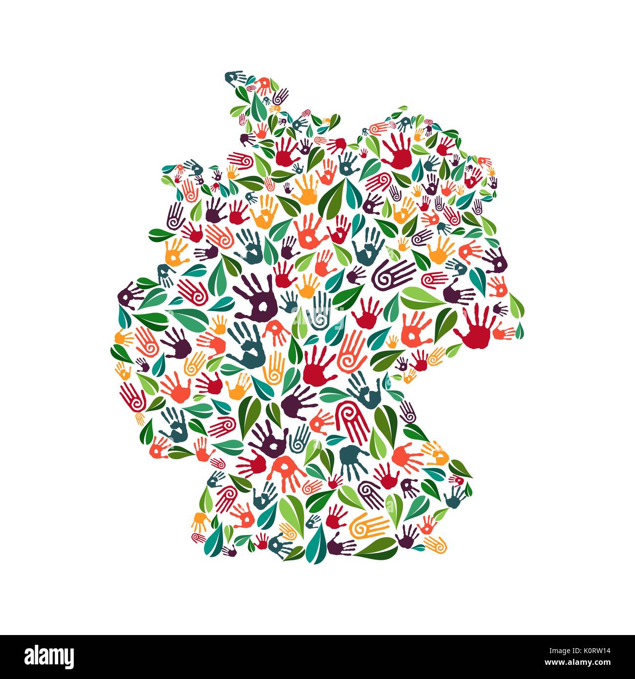 German continent shape with green leaves and human hand prints. Germany ...