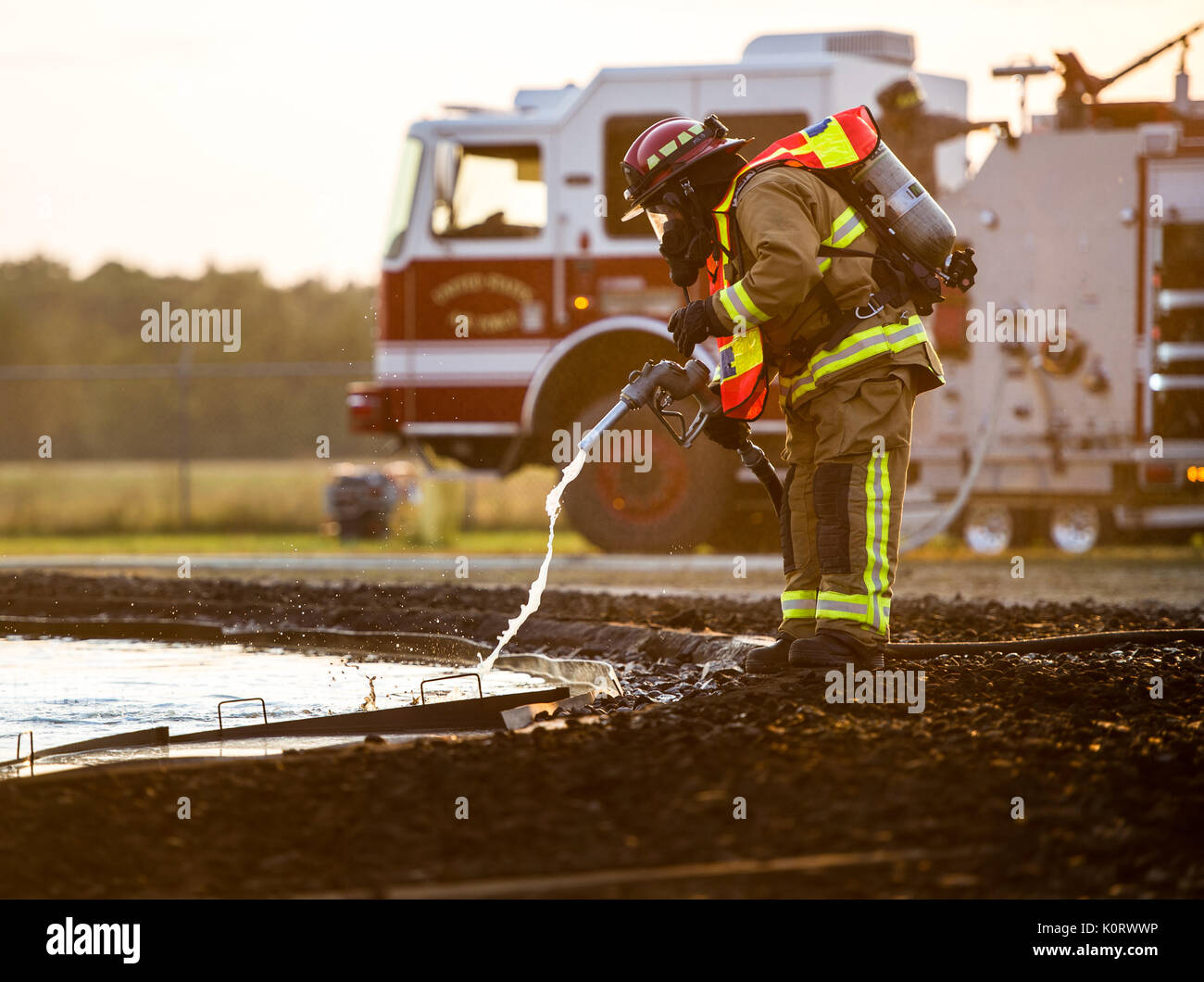 U.S. Air Force Tech. Sgt. Casey Adams, a firefighter assigned to the ...