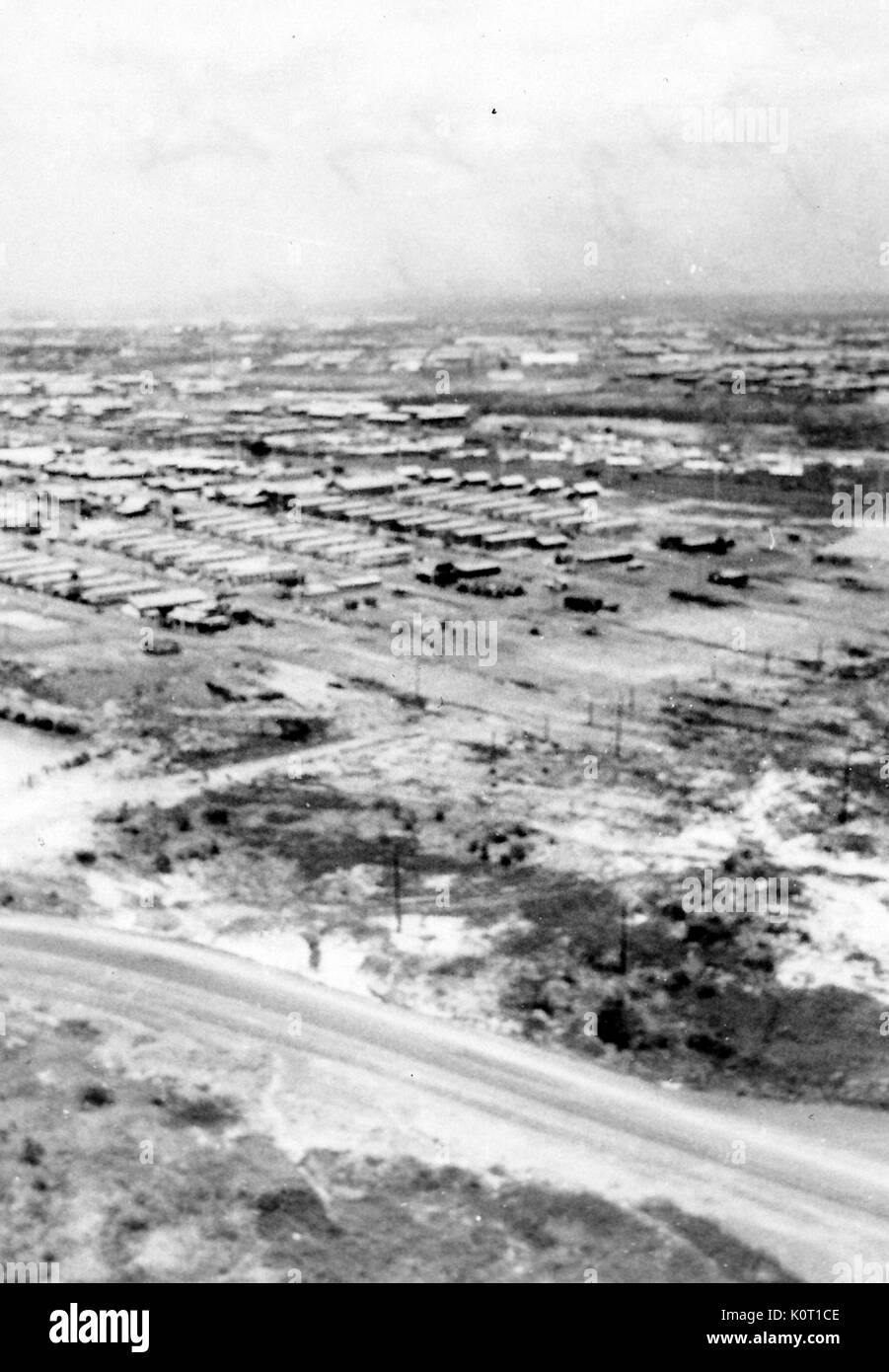 Aerial view of Long Binh Post, logistics center, and major command ...