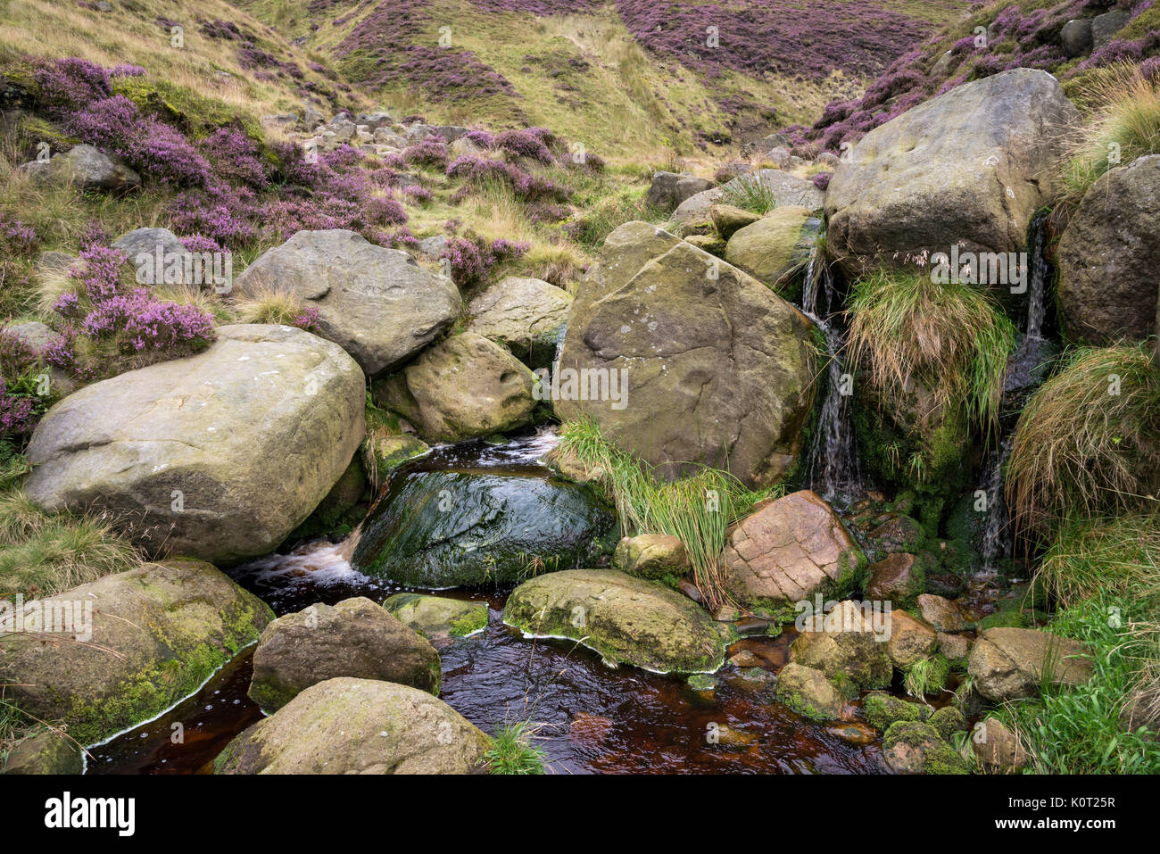 Rocky stream in Grindsbrook Clough near Edale in the Peak District ...
