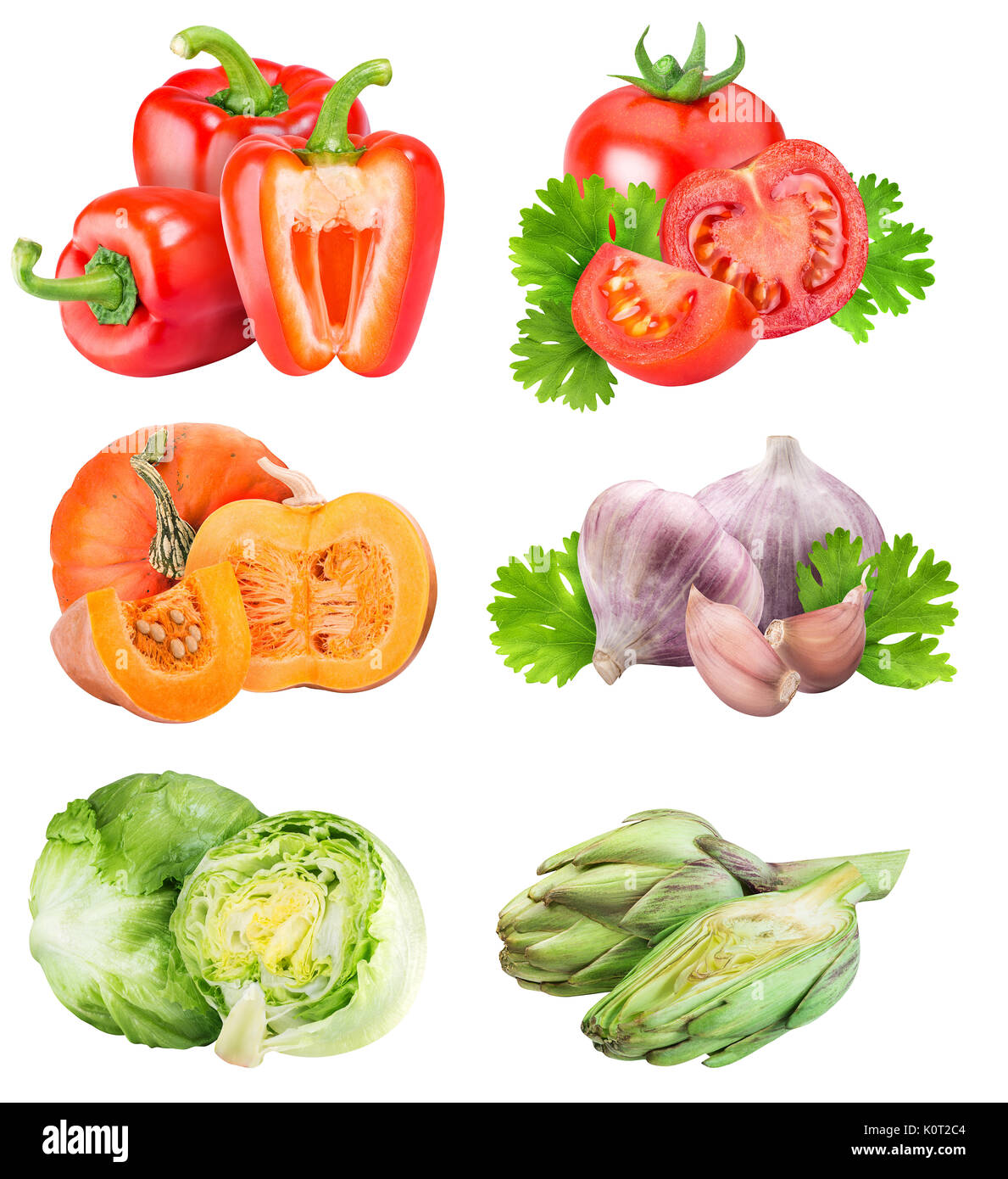 Collection of fresh vegetables on white background with clipping path ...