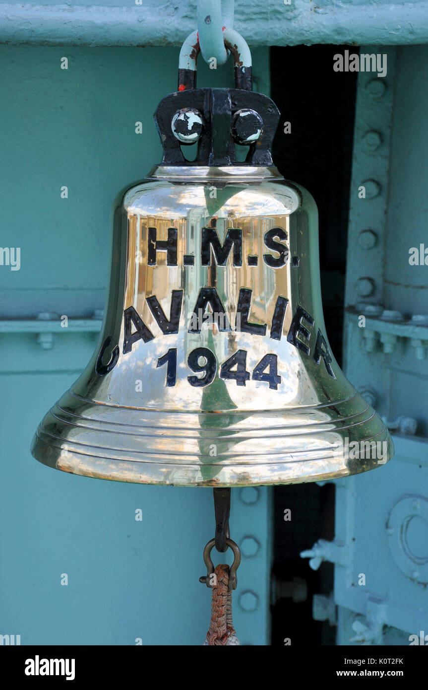 Ship's Bell HMS Cavalier preserved in Chatham, Kent Stock Photo - Alamy