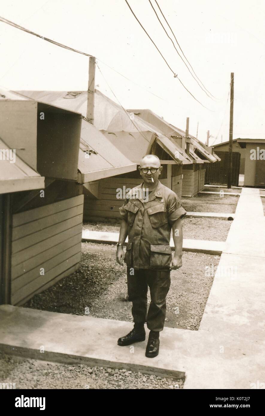 United States Army sergeant standing outside barracks during the ...