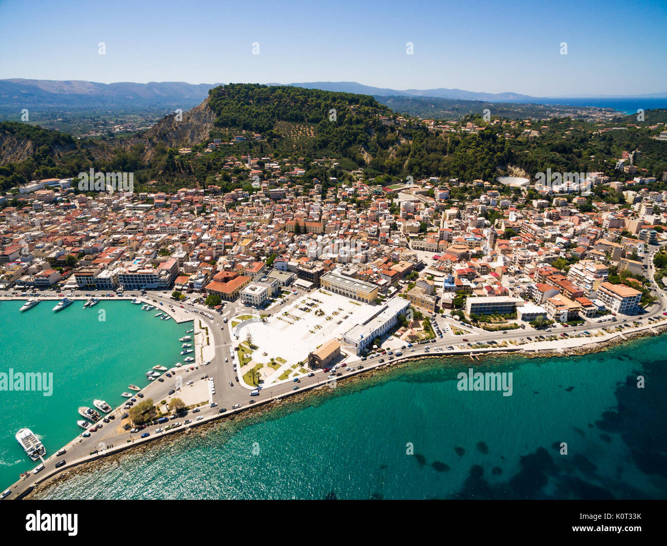 Aerial view of Zakynthos city in Zante island, in Greece Stock Photo ...