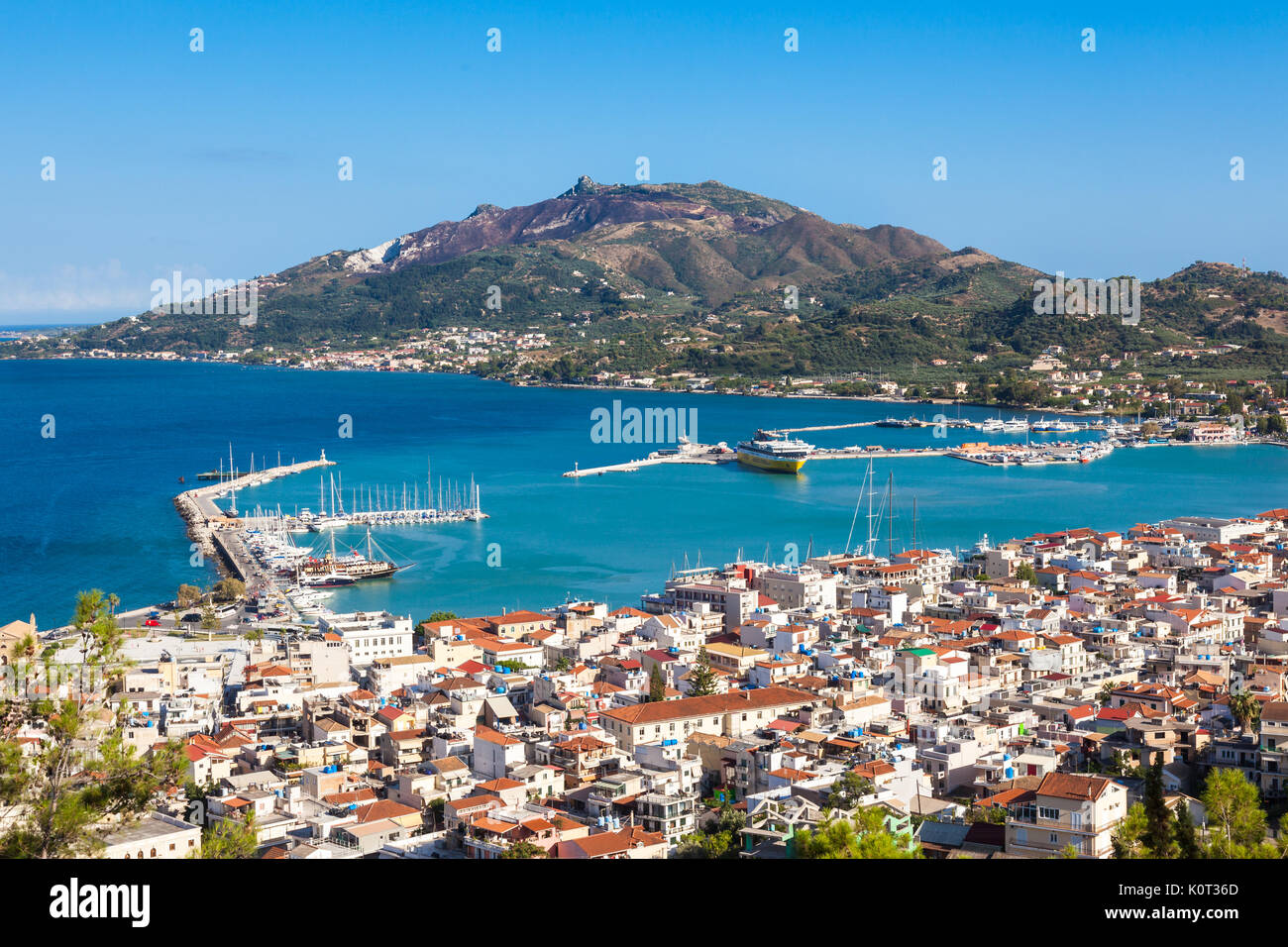 Aerial view of Zakynthos city in Zante island, in Greece Stock Photo ...