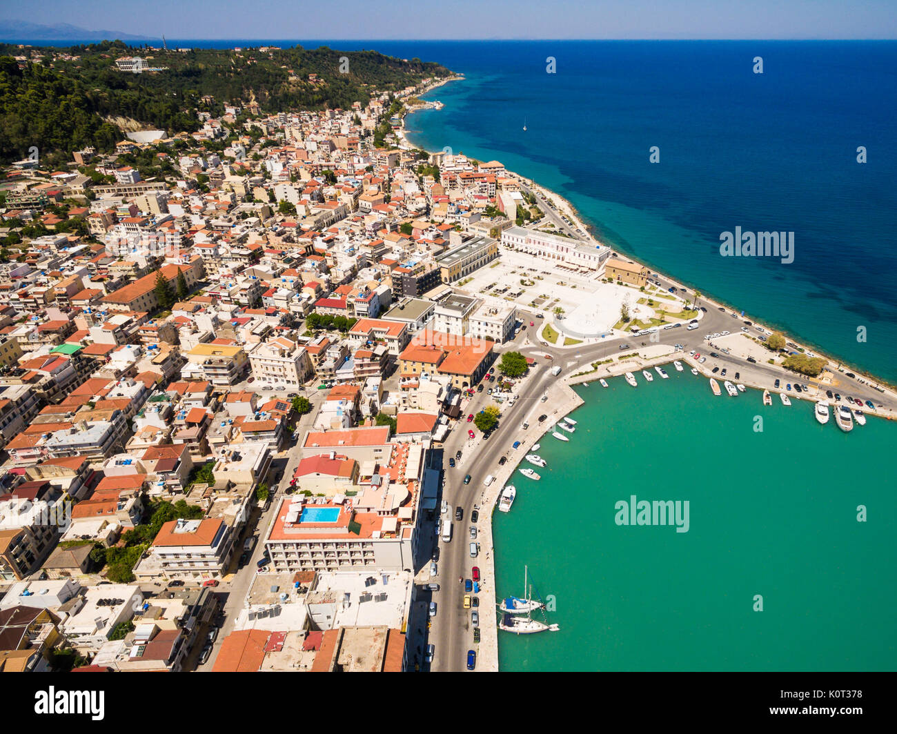 Aerial view of Zakynthos city in Zante island, in Greece Stock Photo ...