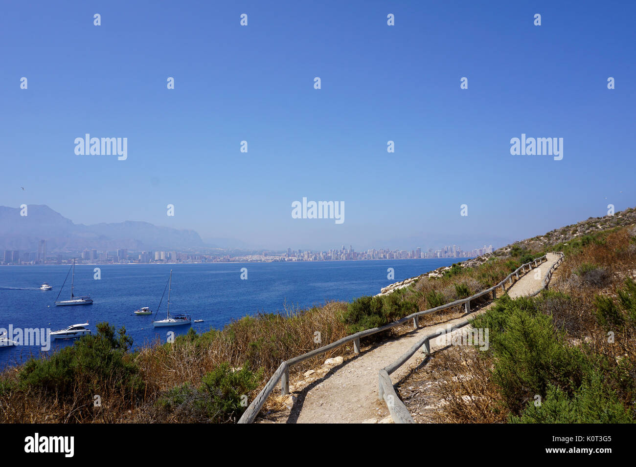 A path and a splendid view of the Spanish sea from above Stock Photo ...