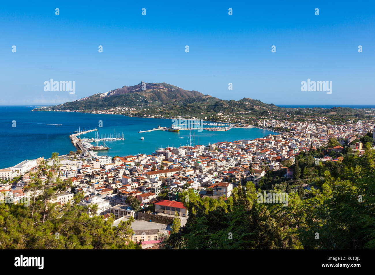 Aerial view of Zakynthos city in Zante island, in Greece Stock Photo ...