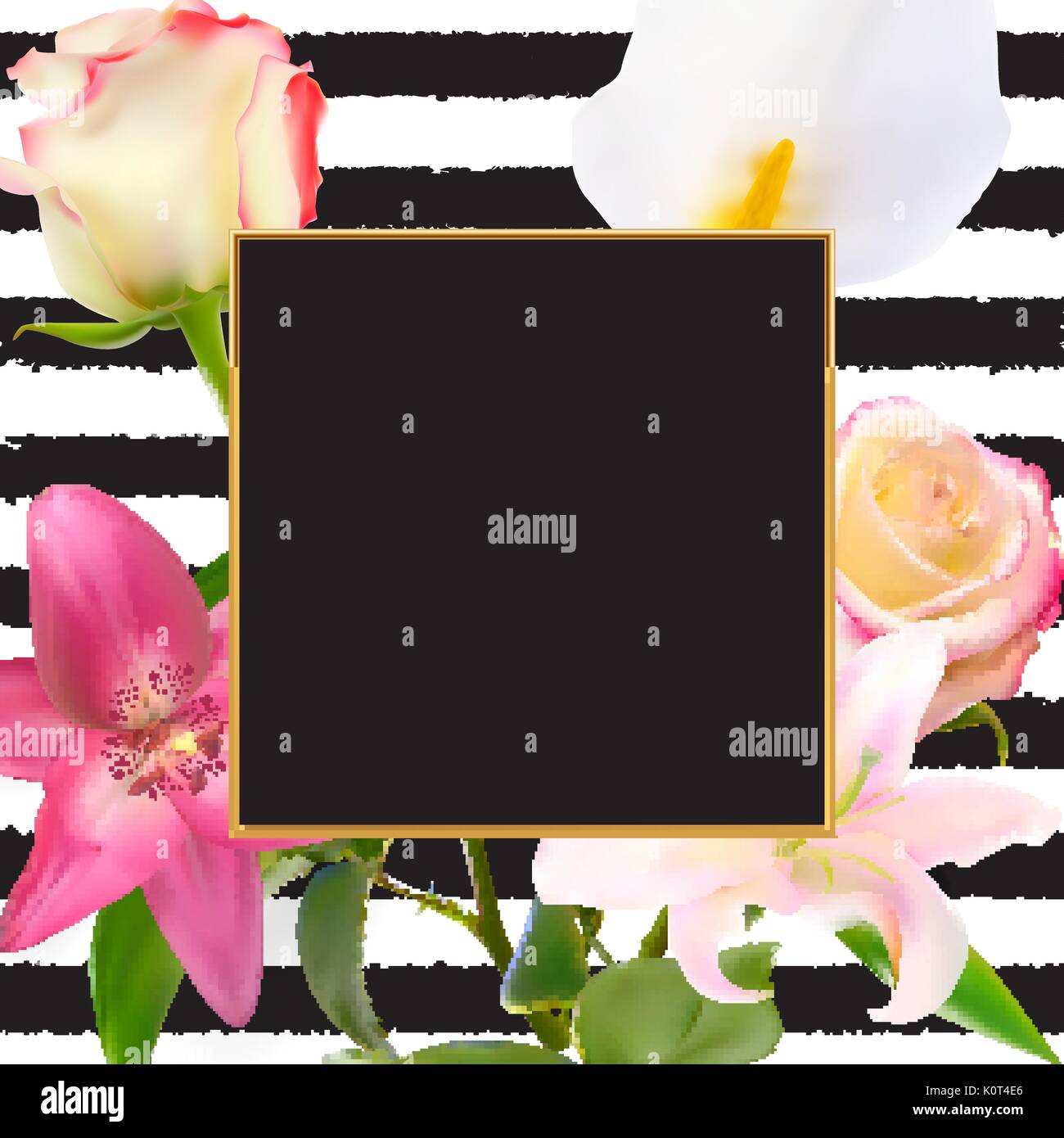 Abstract Frame with Lily and Rose Flower. Natural Background. Vector ...