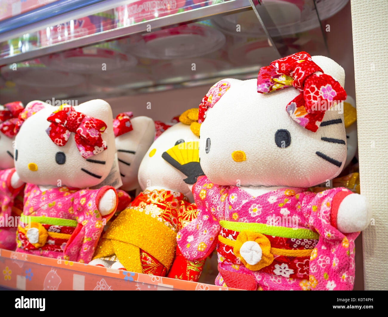TOKYO, JAPAN JUNE 28 - 2017: Close up of assorted hello Kitty dolls in ...