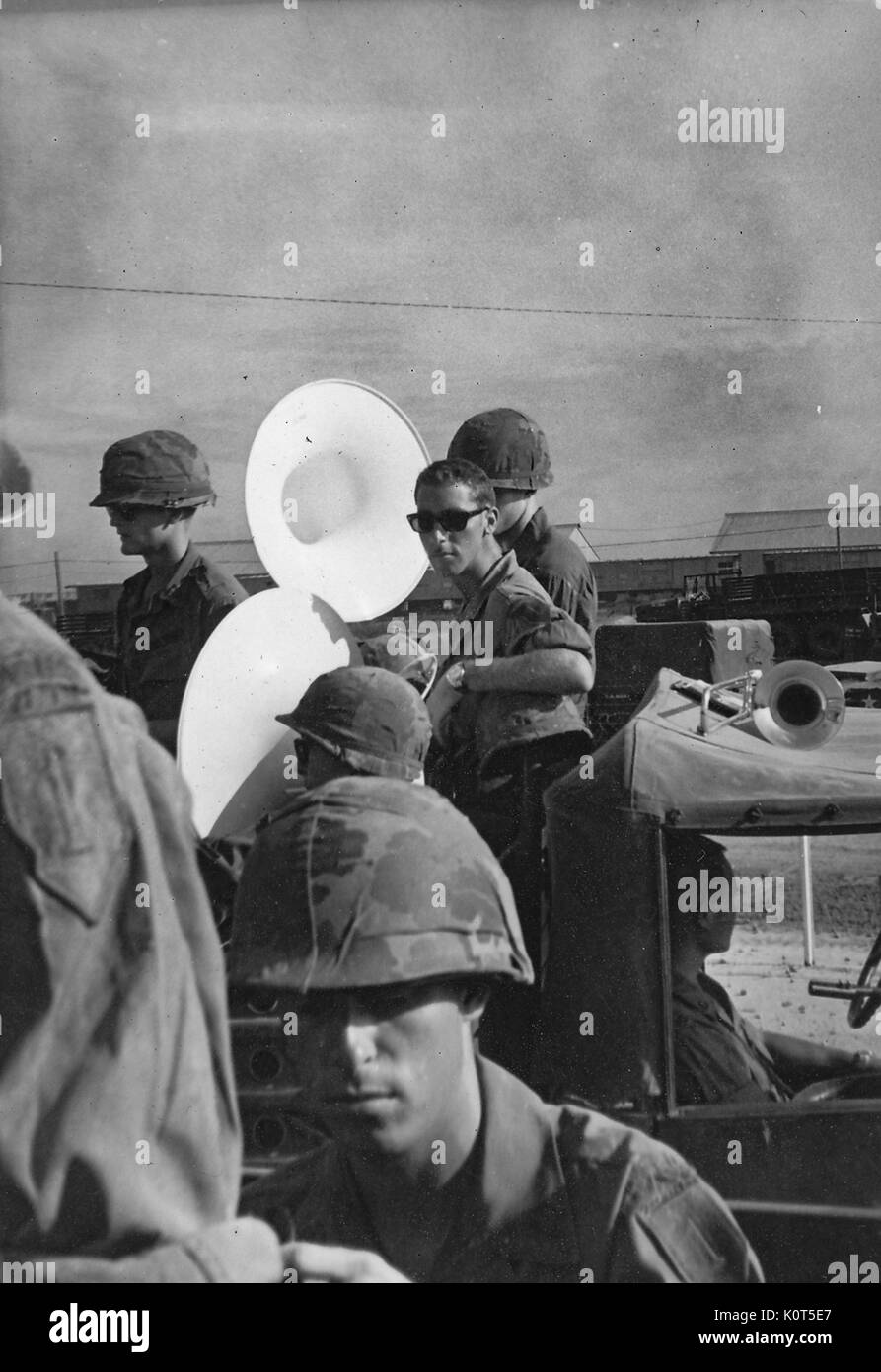 A photograph of members of the 1st Infantry Division Band, some members ...