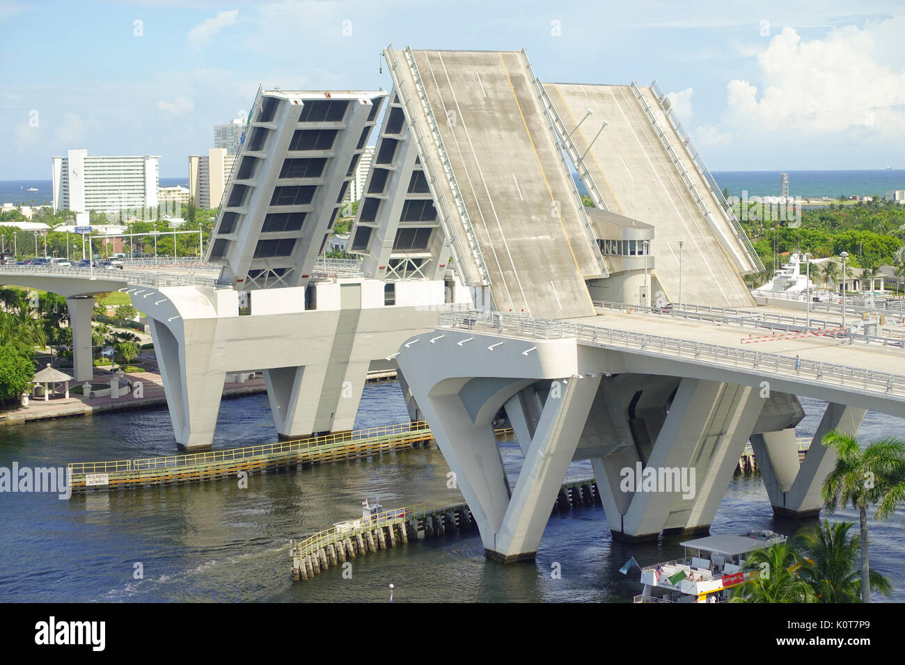 FORT LAUDERDALE, USA - JULY 11, 2017: Aerial view of an opened draw ...