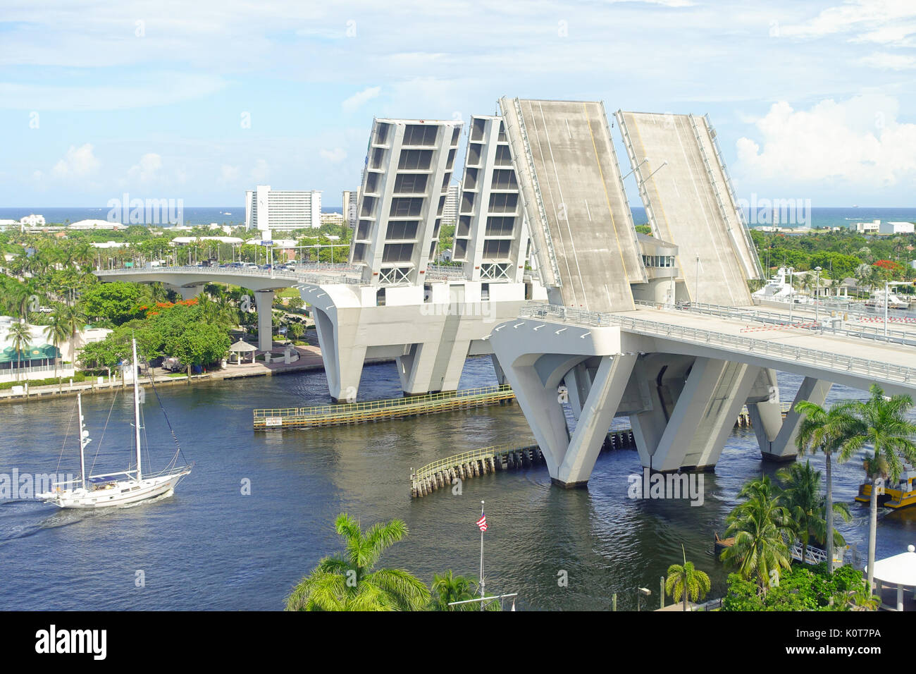 FORT LAUDERDALE, USA - JULY 11, 2017: Aerial view of an opened draw ...