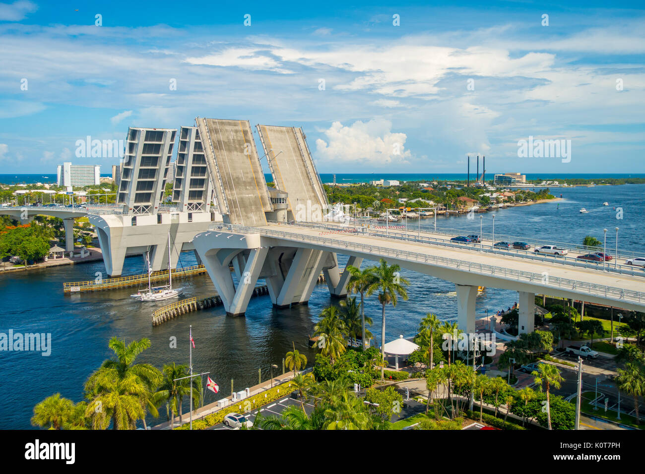 FORT LAUDERDALE, USA - JULY 11, 2017: Aerial view of an opened draw ...