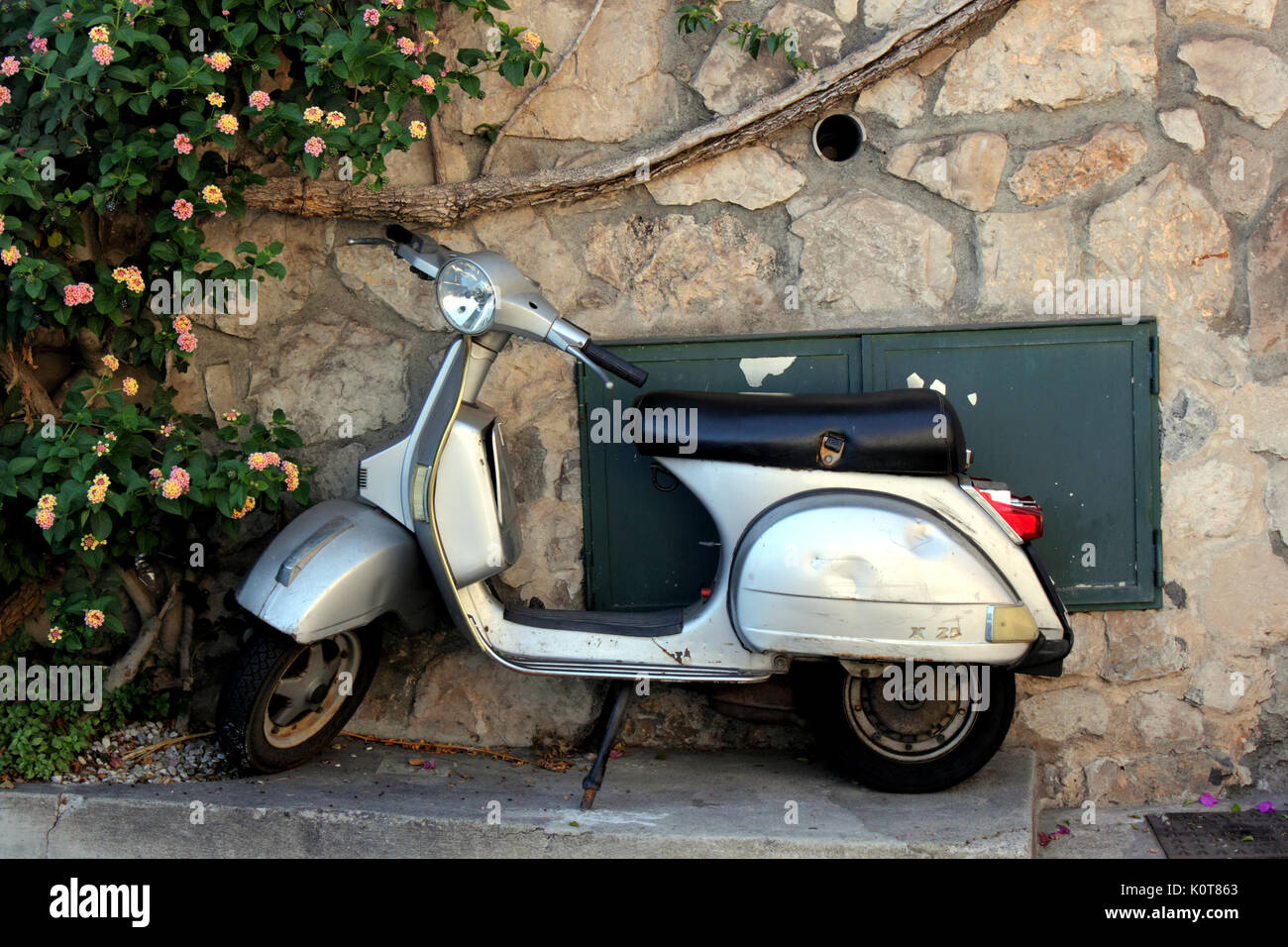 Landscape view of scooter Positano Amalfi Coast Italy Stock Photo - Alamy