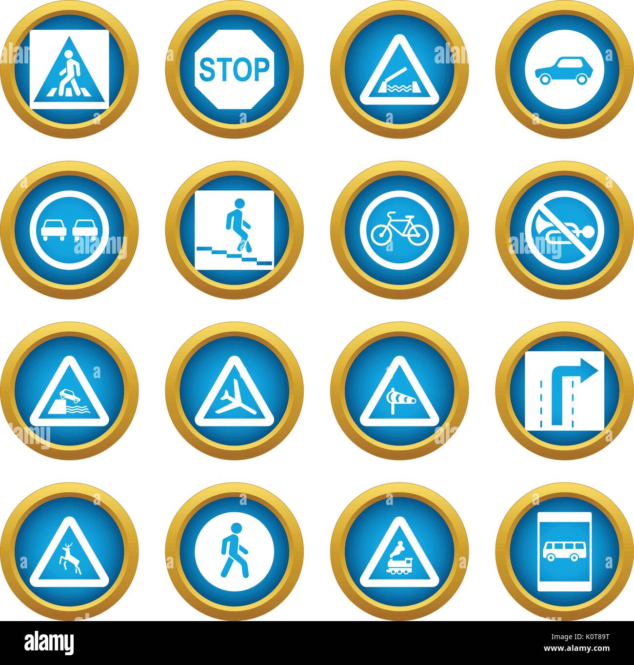 Road Sign Set icons blue circle set Stock Vector Image & Art - Alamy