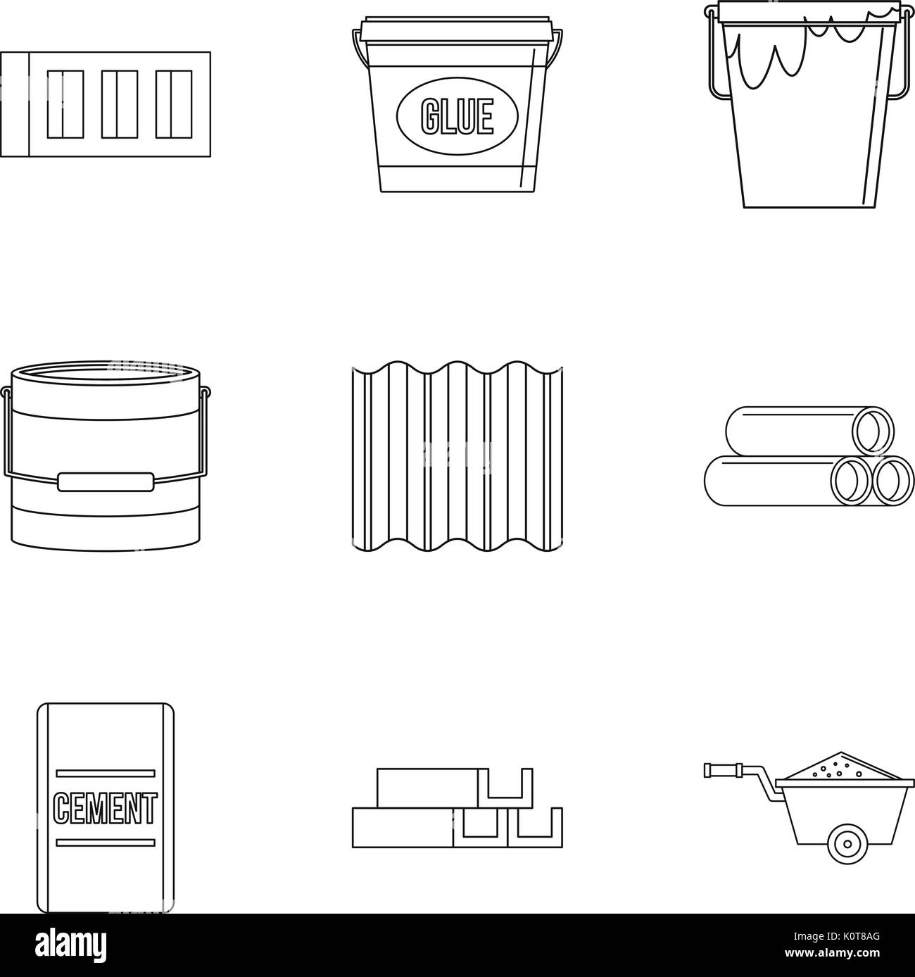 Construction material icon set, outline style Stock Vector Image & Art ...