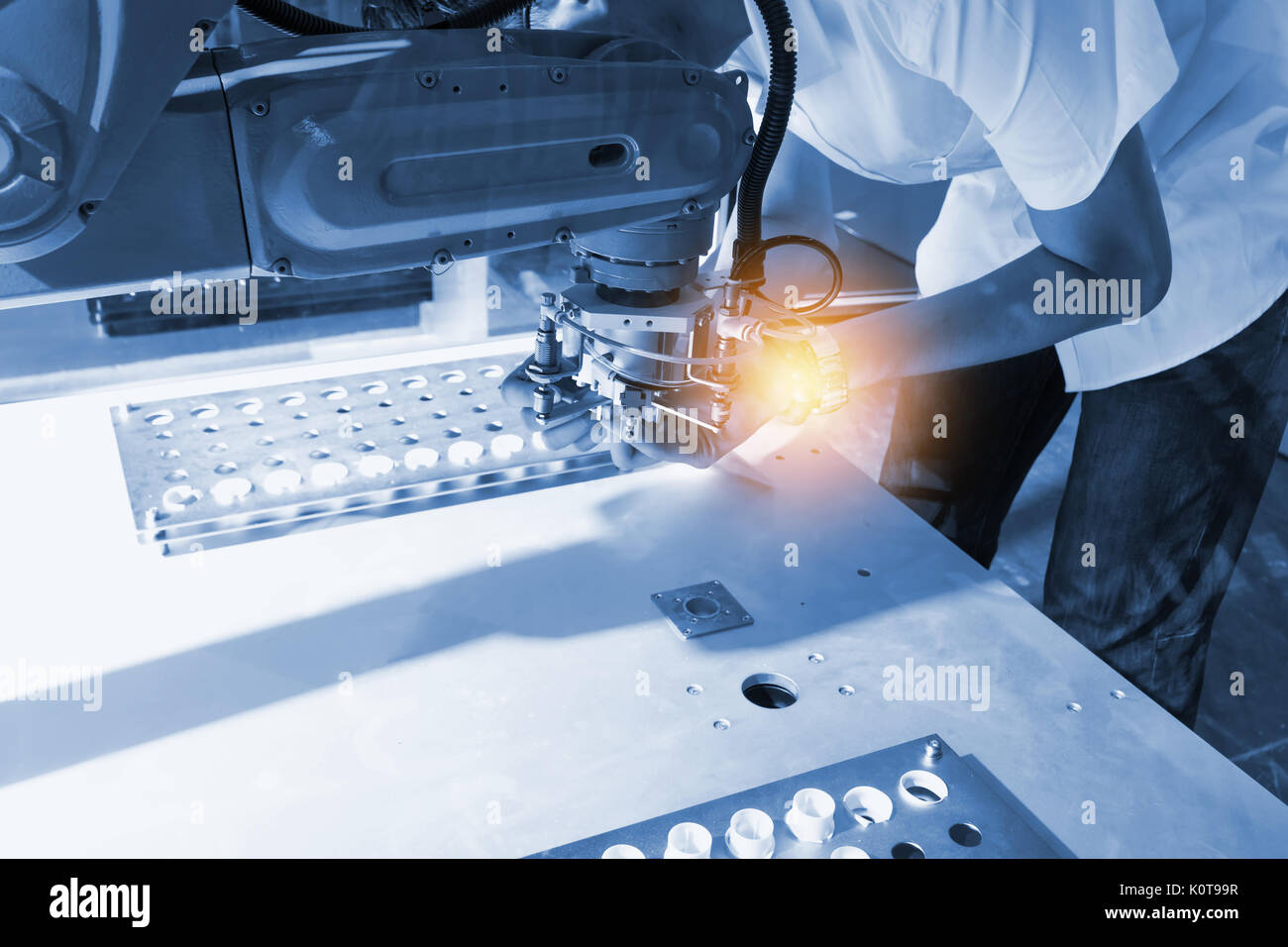 Human fix automatic manufacturing production machine in smart factory ...