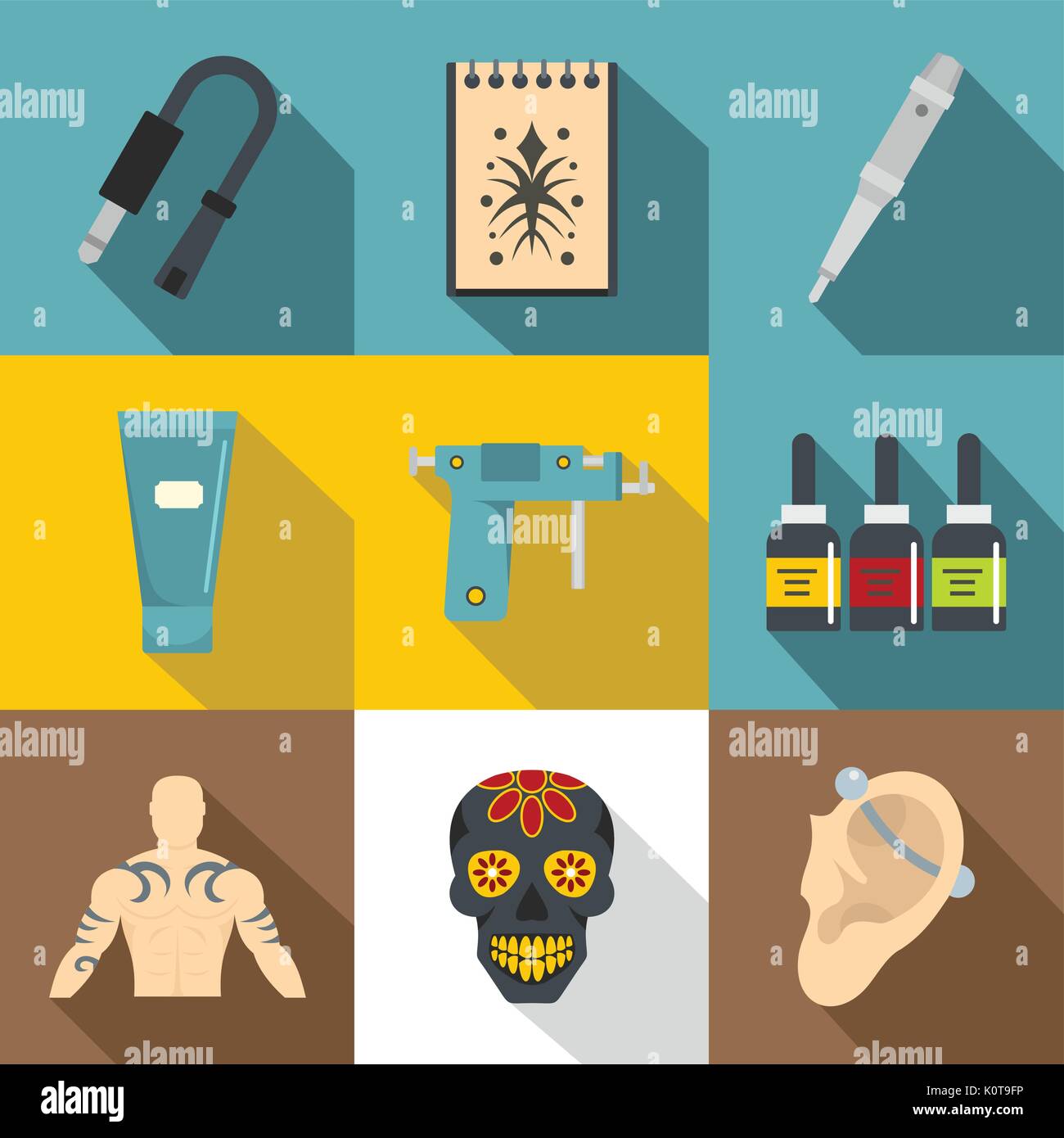 Tattoo equipment icons set, flat style Stock Vector Image & Art - Alamy