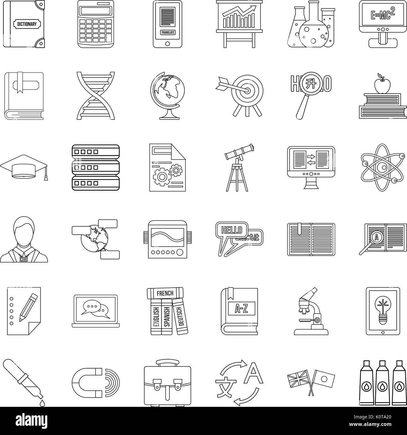 Dictionary icons set, outline style Stock Vector Image & Art - Alamy