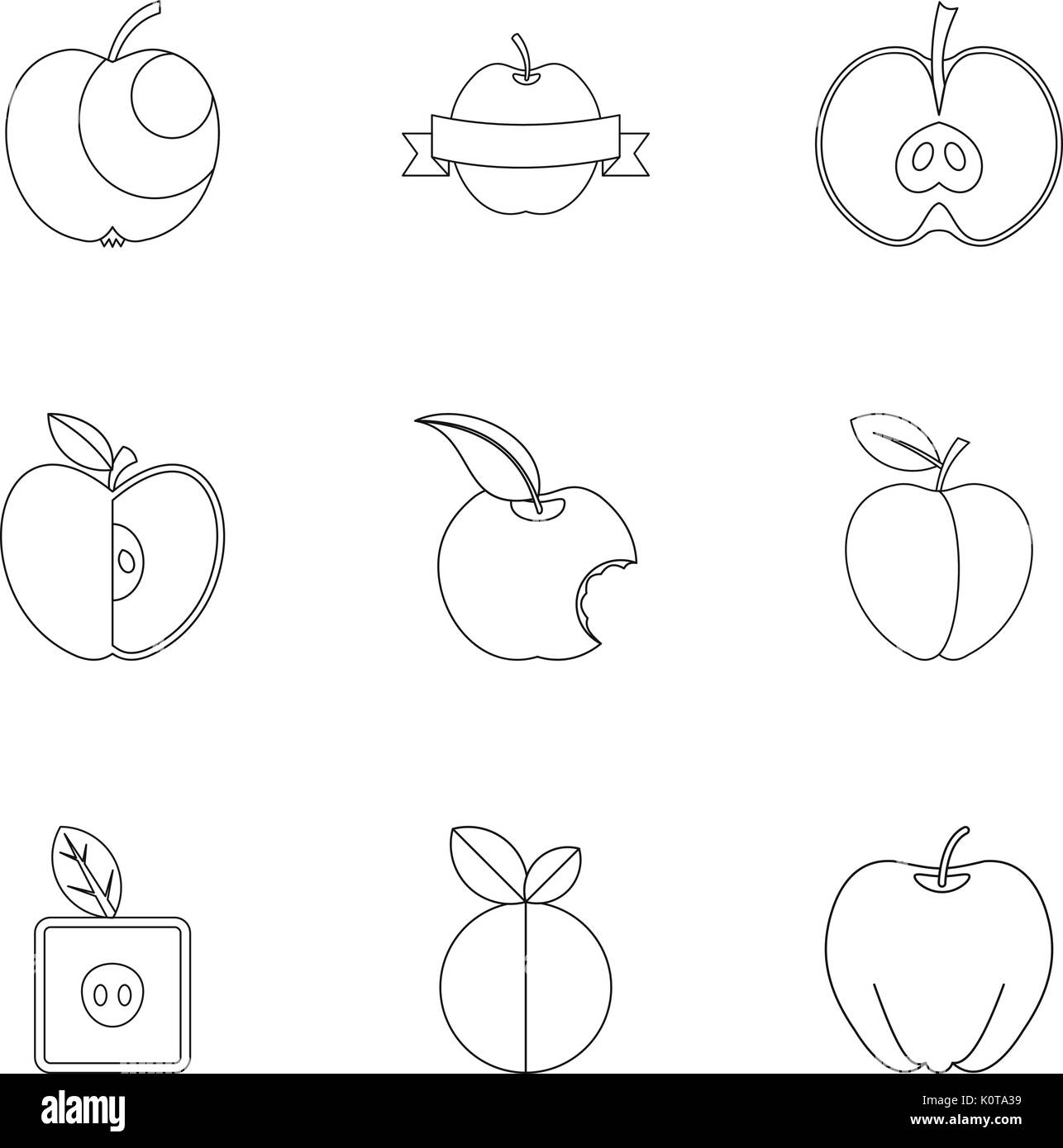 Vector Outline Apple Slice Fruit Stock Photos & Vector Outline Apple ...