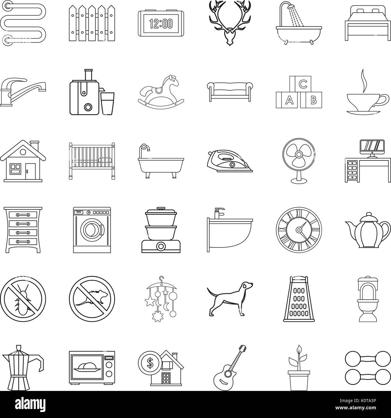 Cozy home icons set, outline style Stock Vector Image & Art - Alamy