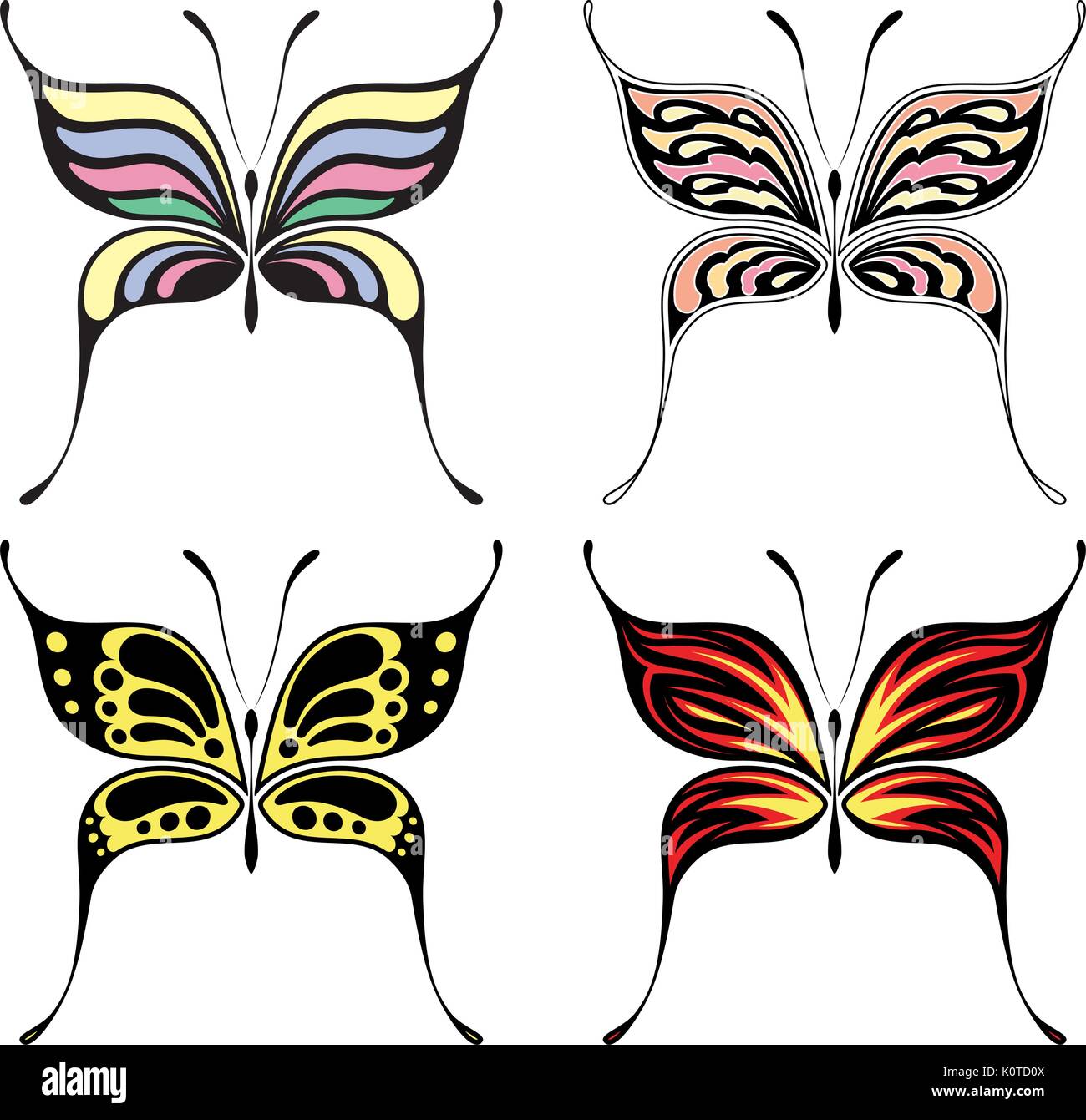 set of four butterflies designs isolated on white background in vector ...