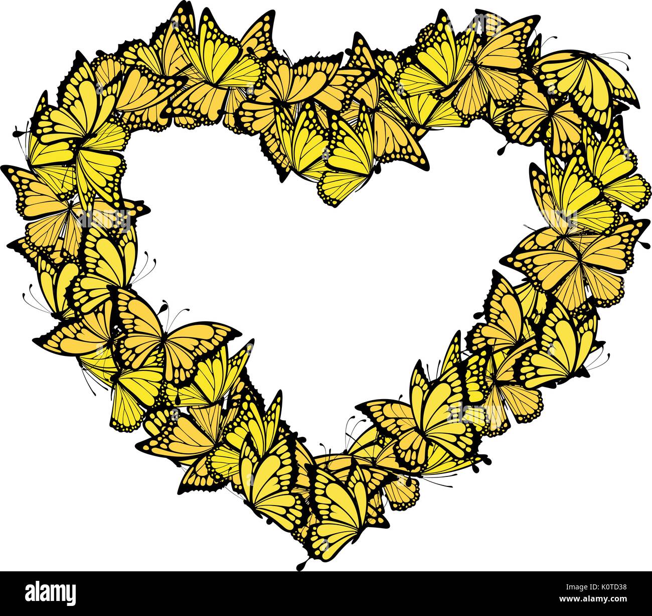 heart shape frame of butterflies, individual objects in vector format ...