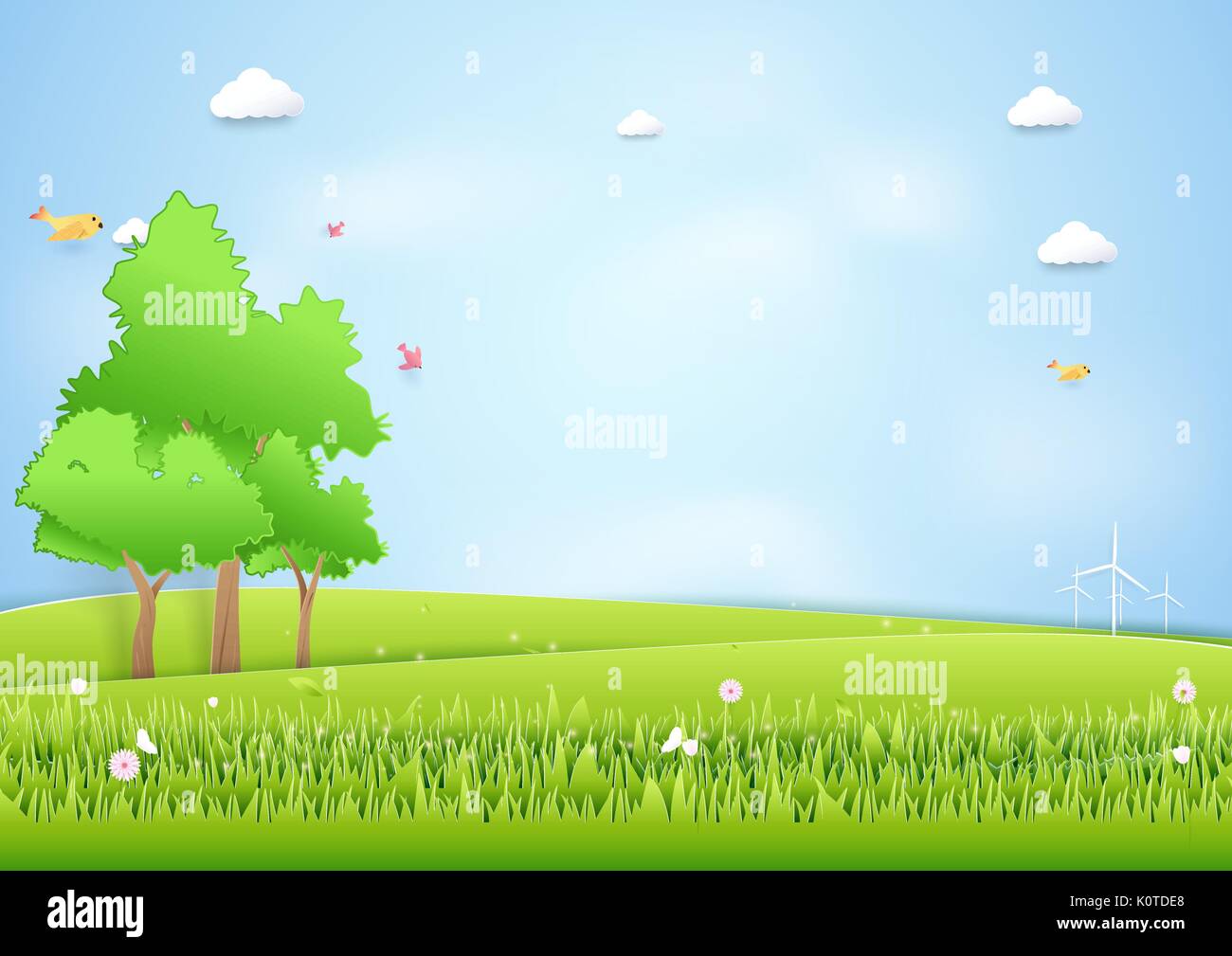 Landscape Mound and trees background. Paper art art craft style Stock ...