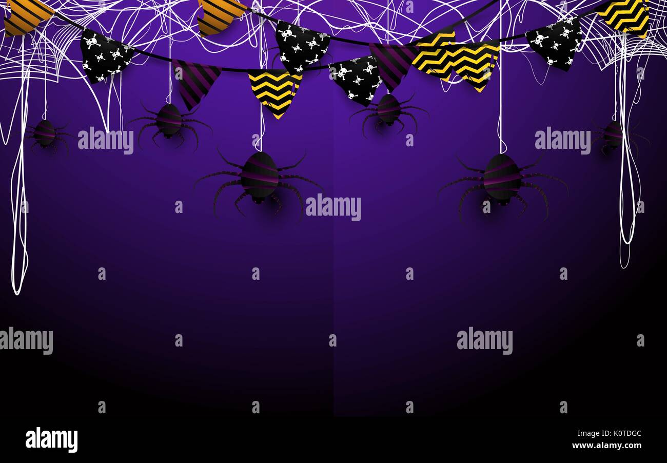 Happy halloween design illustration. Flags Garlands and spider webs on ...