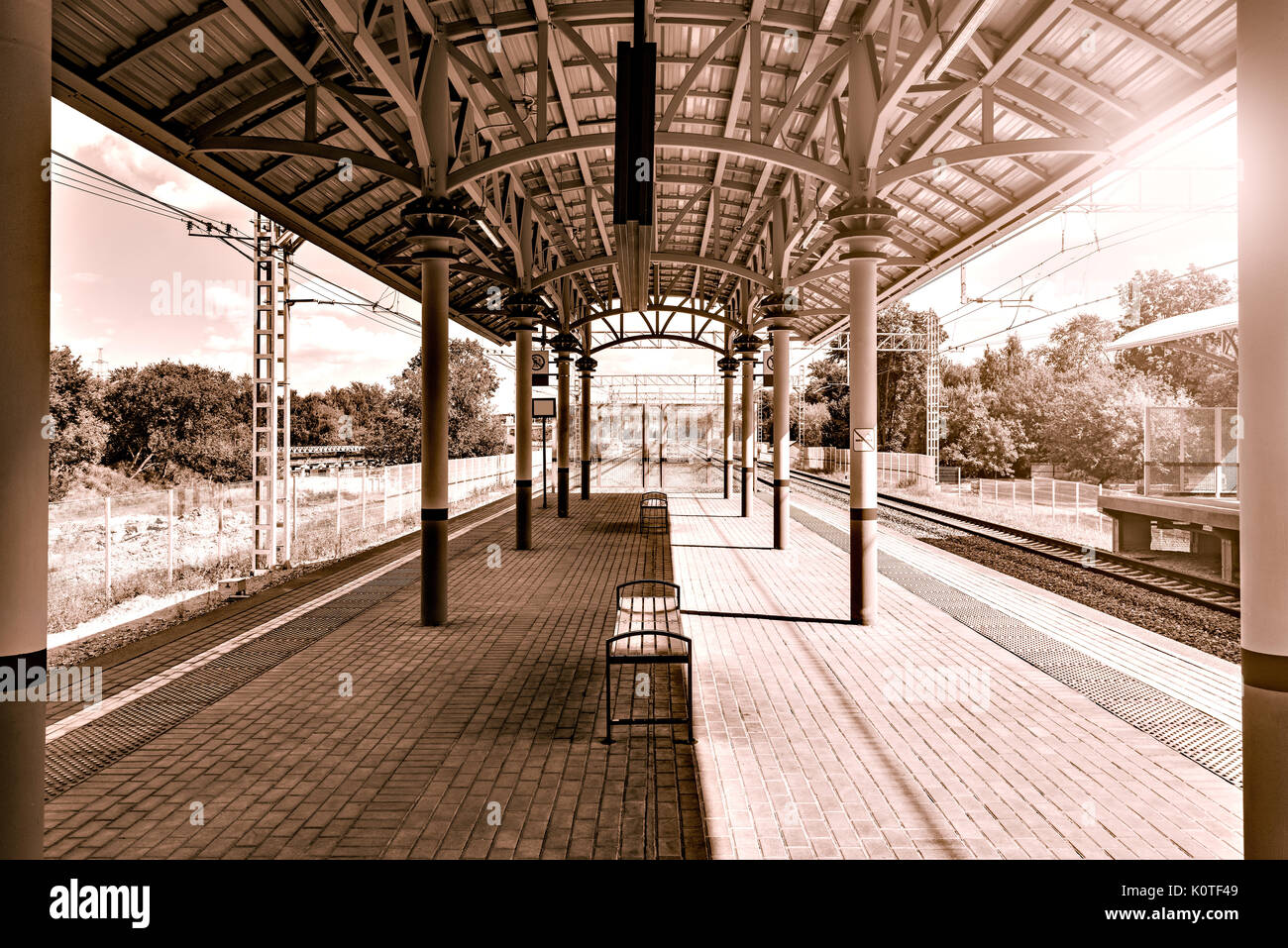 Retro style image of the railway station Stock Photo - Alamy