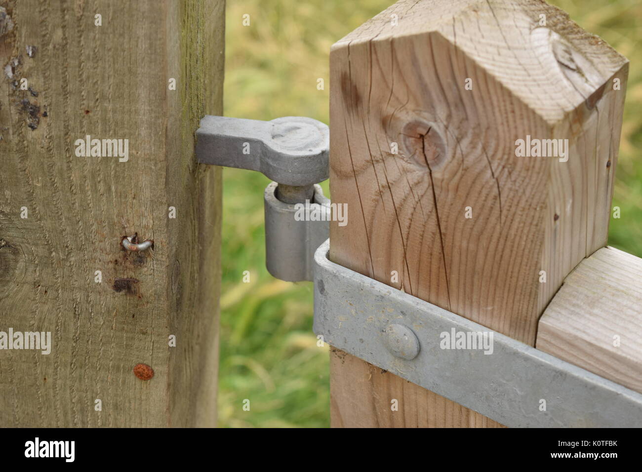 Close up of wooden gate hinge Stock Photo - Alamy