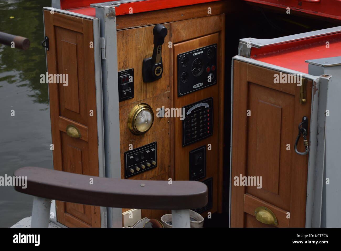 Controls on a canal boat Stock Photo - Alamy
