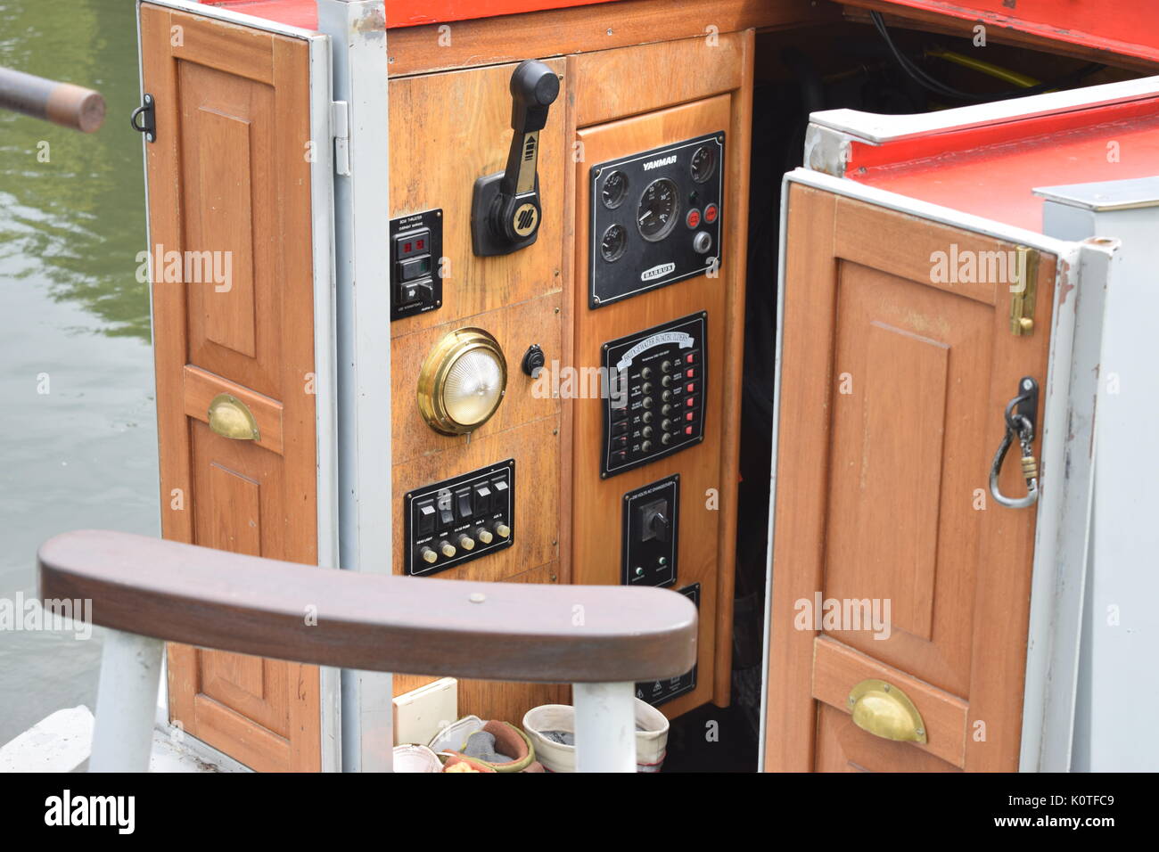 Controls on a canal boat Stock Photo - Alamy