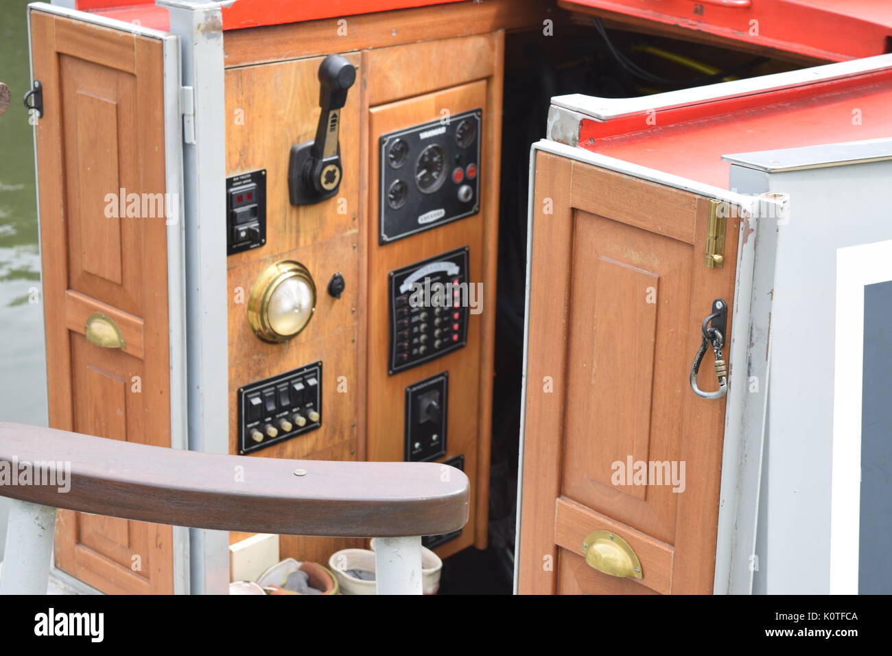 Controls on a canal boat Stock Photo - Alamy