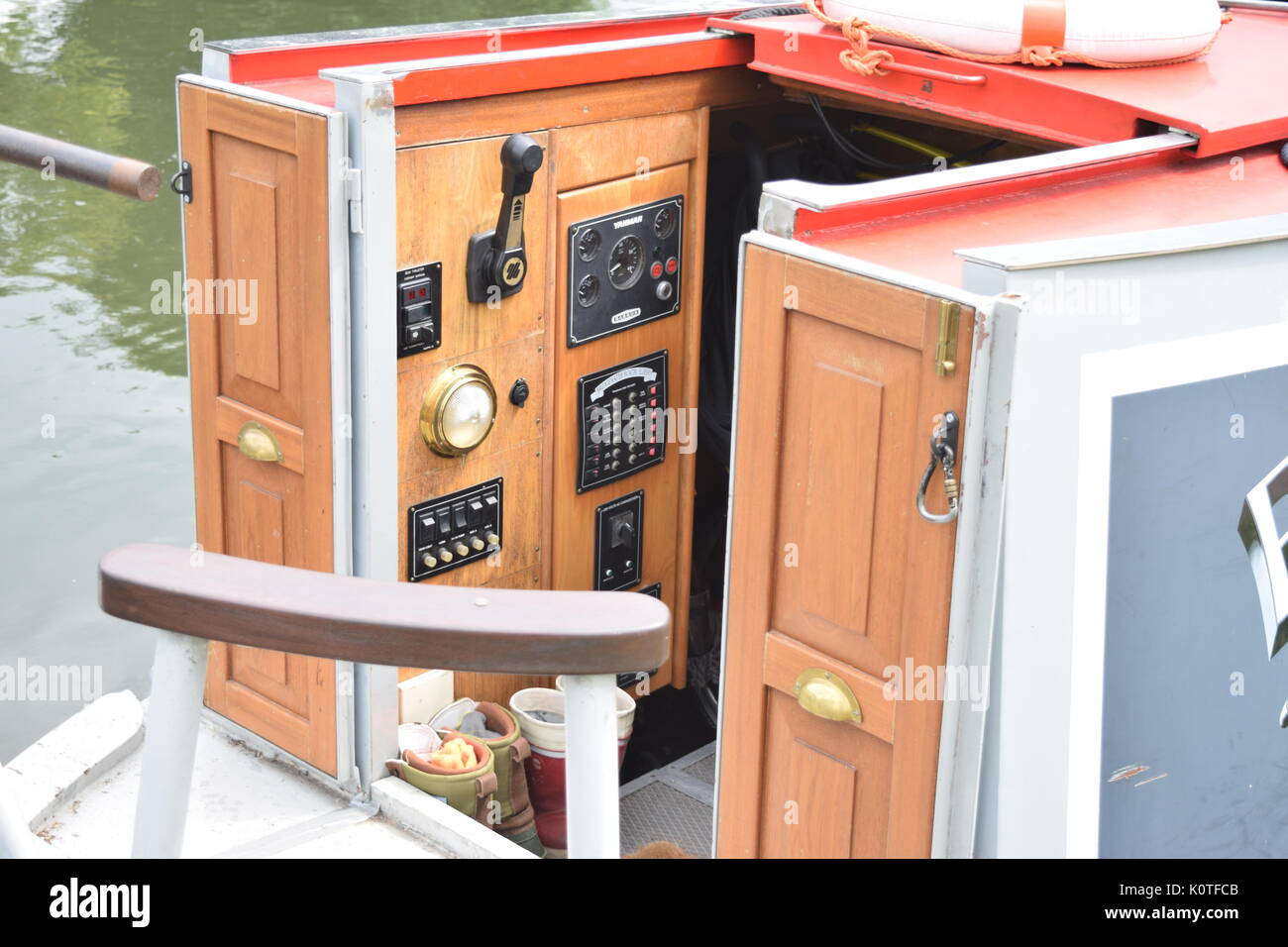 Controls on a canal boat Stock Photo - Alamy