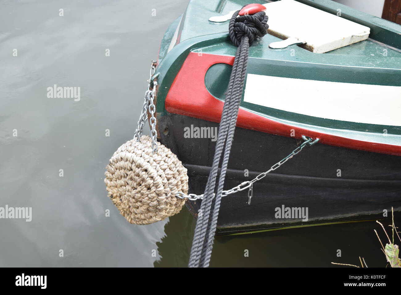 Front of a canal boat with objects Stock Photo - Alamy