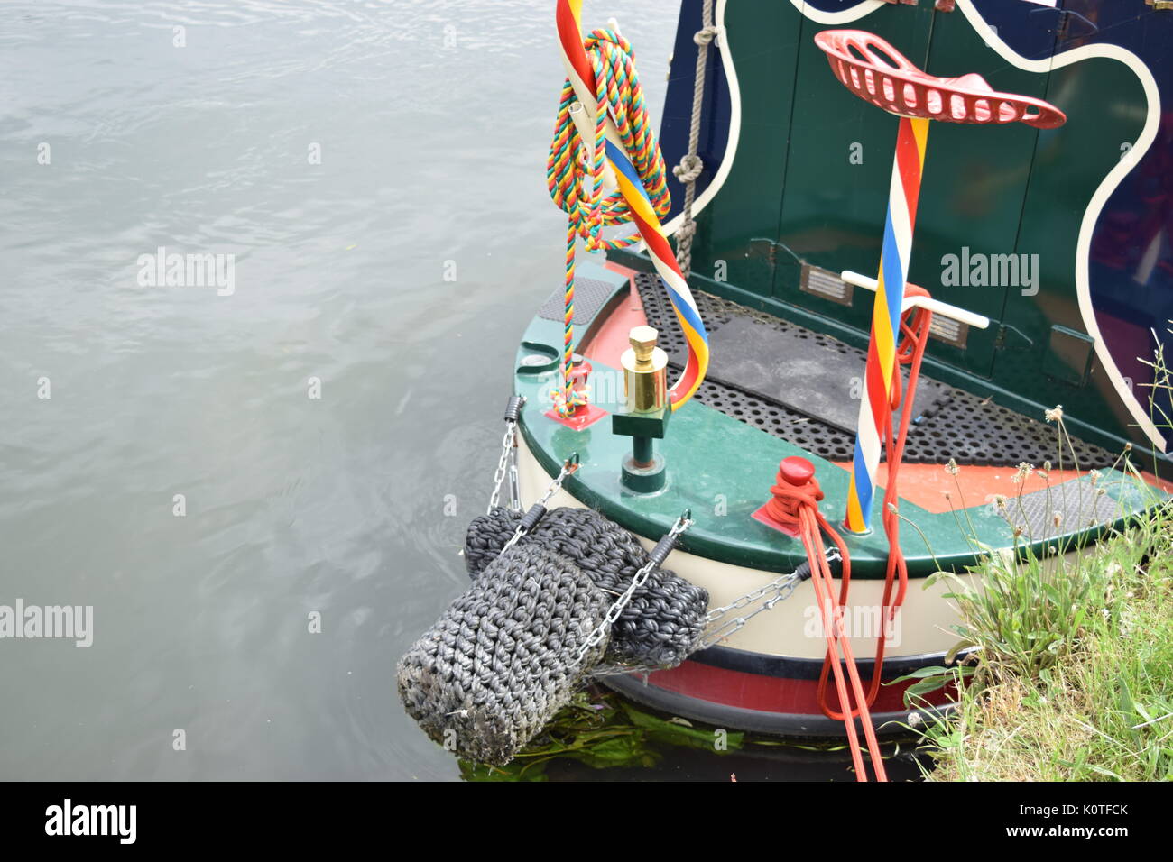 Front of a canal boat with objects Stock Photo - Alamy
