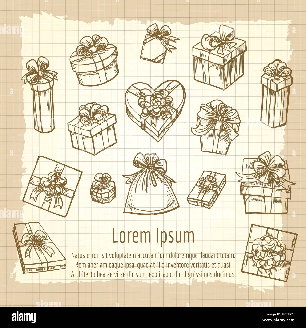 Hand drawn vintage gift boxes collection, vector illustration Stock ...