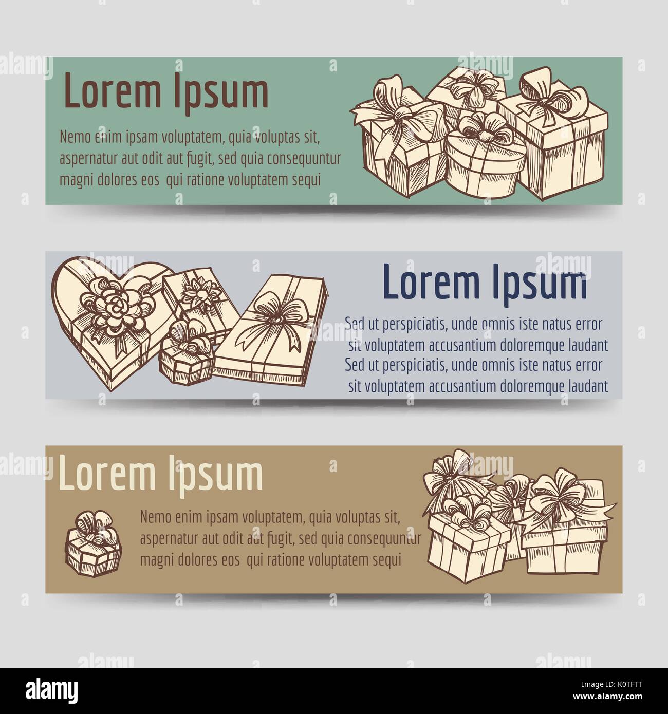 Vintage gift boxes horizontal banners template, vector illustration ...